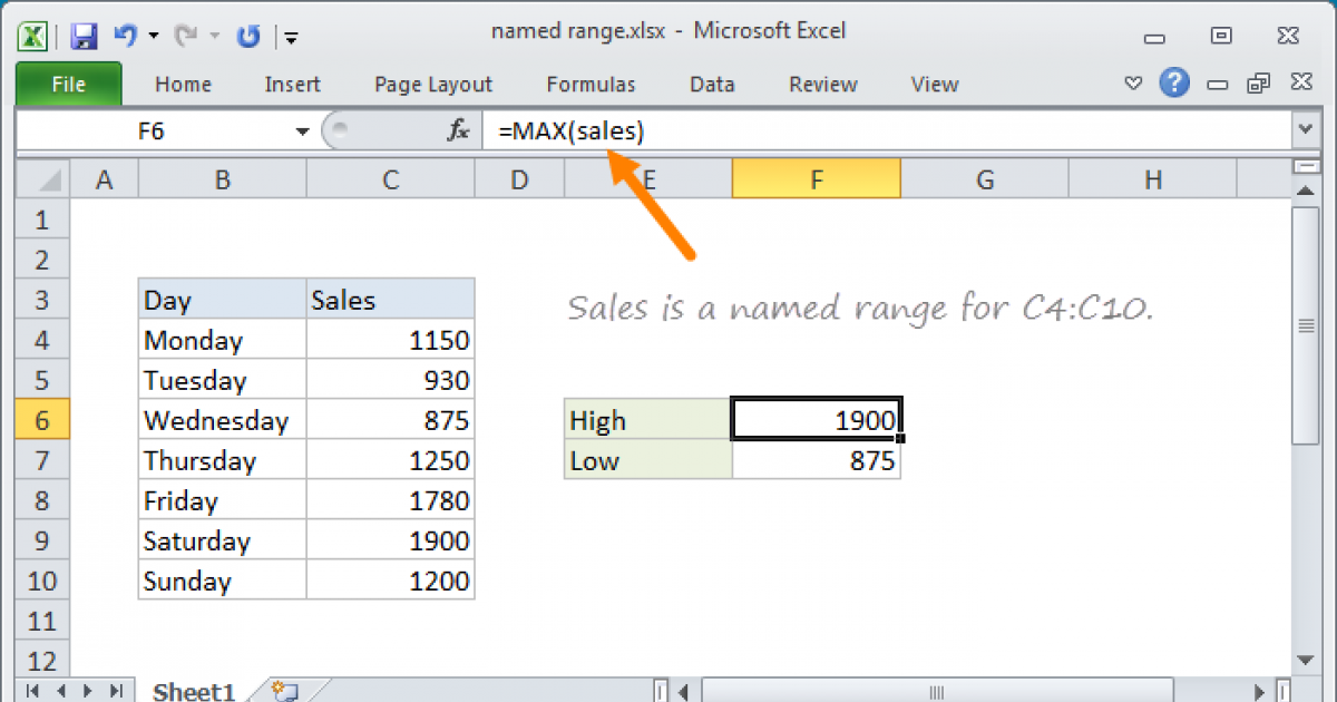 Excel Named Range Exceljet
